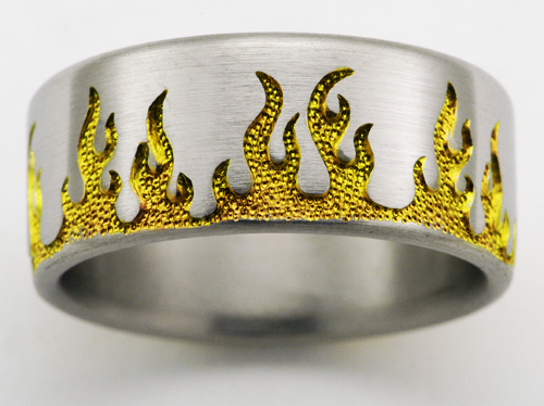 Escondido 2 titanium ring with flames | Titanium Wedding Rings ...
