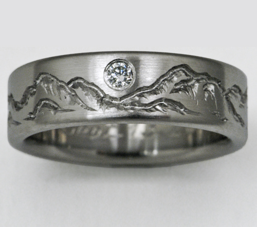 Montana 3 titanium ring with mountains | Titanium Wedding Rings ...