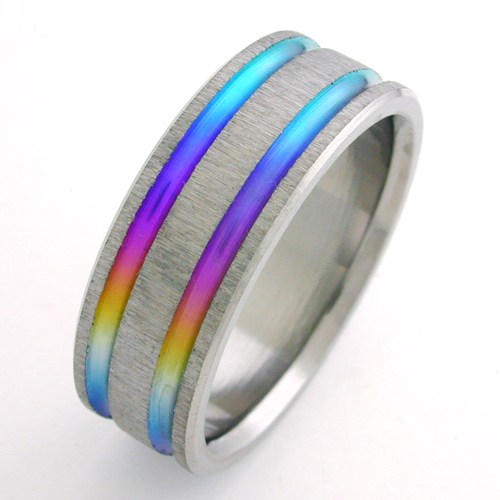Bingley titanium ring with rainbows | Titanium Wedding Rings ...