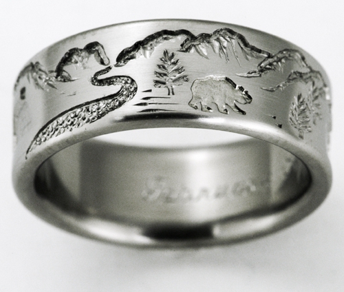 Dillon 3 titanium ring with bears | Titanium Wedding Rings, Handcrafted ...