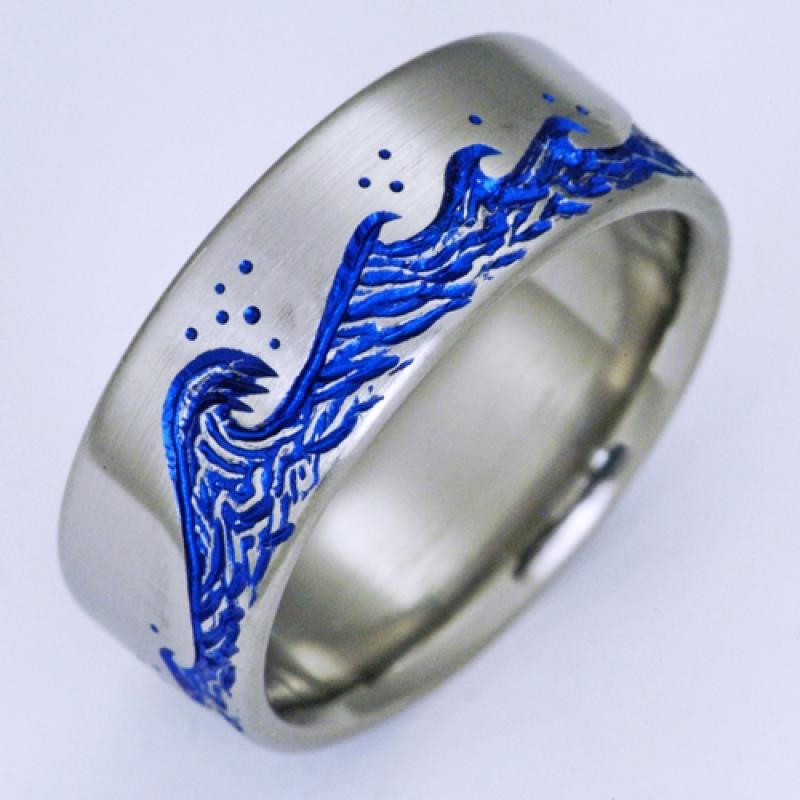 Eastbourne 1-c titanium ring with waves | Titanium Wedding Rings ...