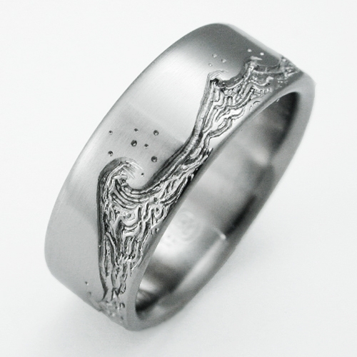 Eastbourne 3 titanium ring with waves | Titanium Wedding Rings ...