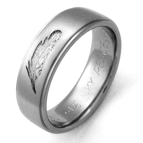 Eudora titanium ring with feathers | Titanium Wedding Rings ...