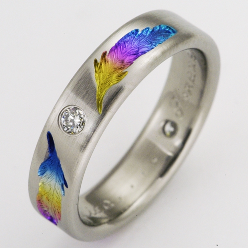 Eugene 2 titanium ring with feathers | Titanium Wedding Rings ...